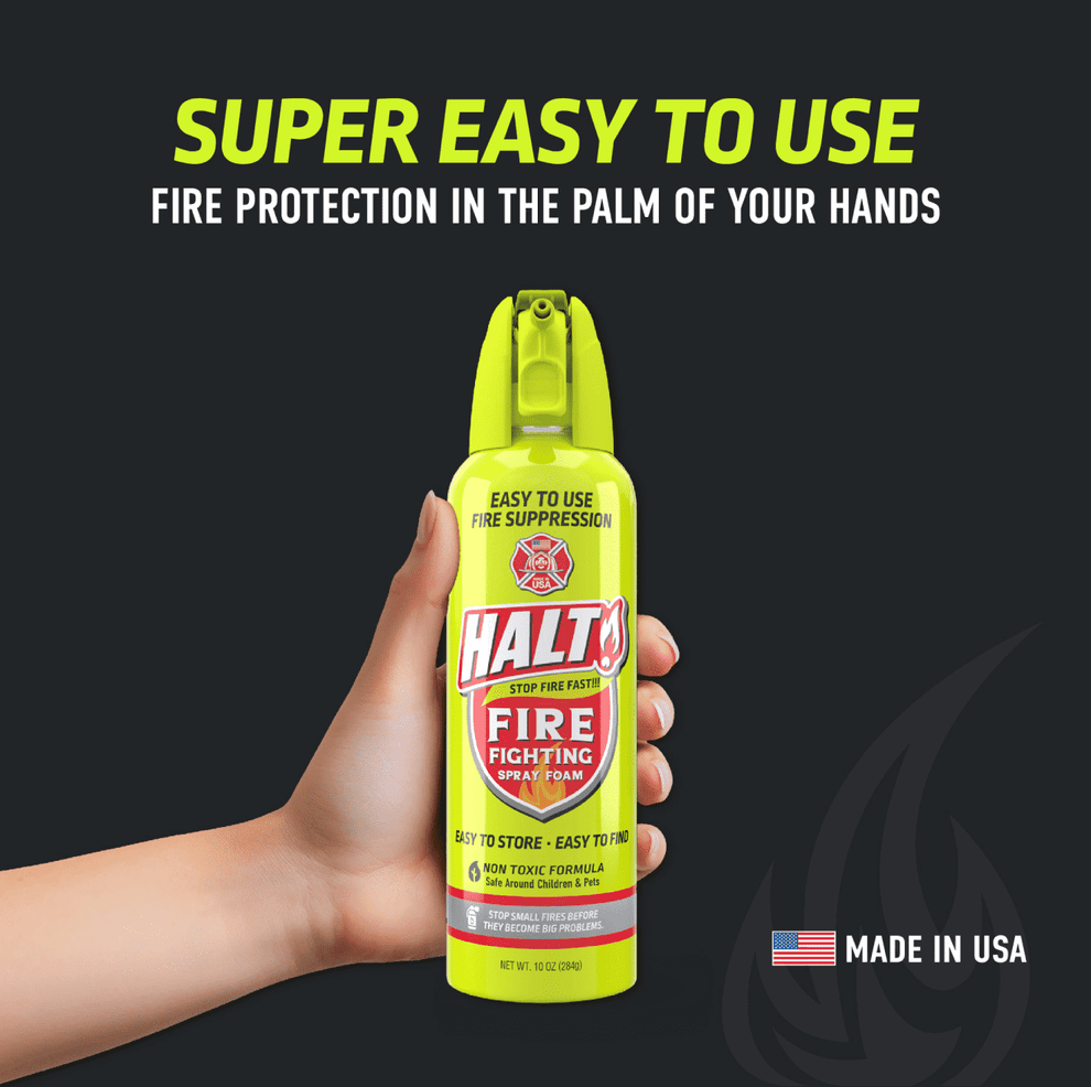 Compact, Non-Toxic Fire Suppressant – Easy to Use, Made in the USA – Halt